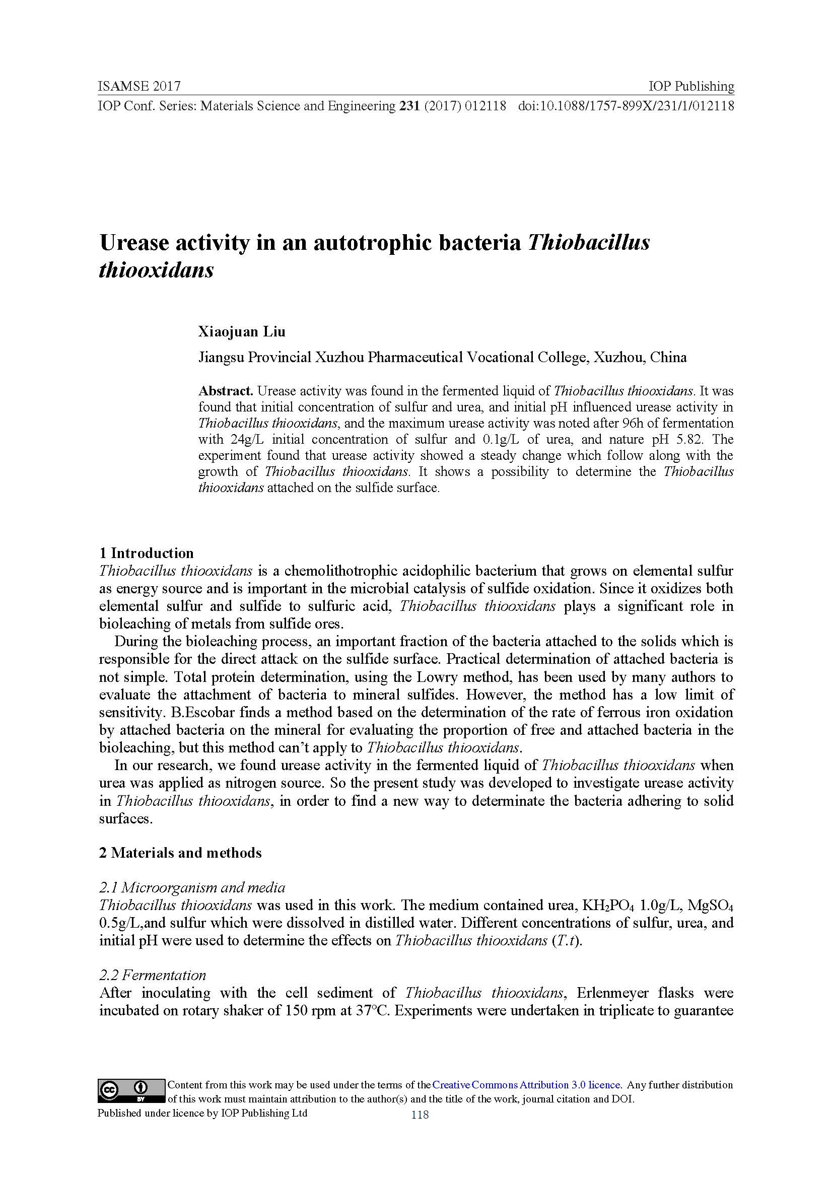Urease activity in an autotrophic bacteria Thiobacillus thiooxidans-江苏省 ...